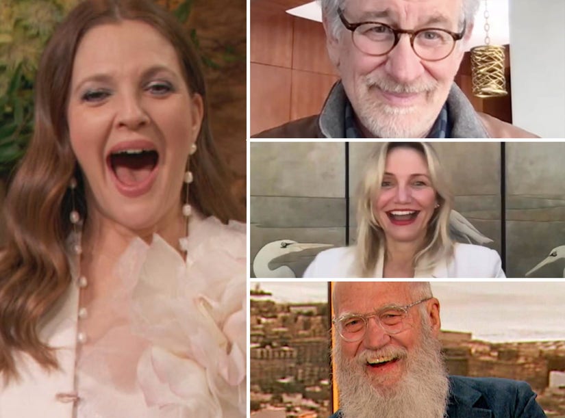 Cameron Diaz Steven Spielberg And David Letterman Surprise Drew